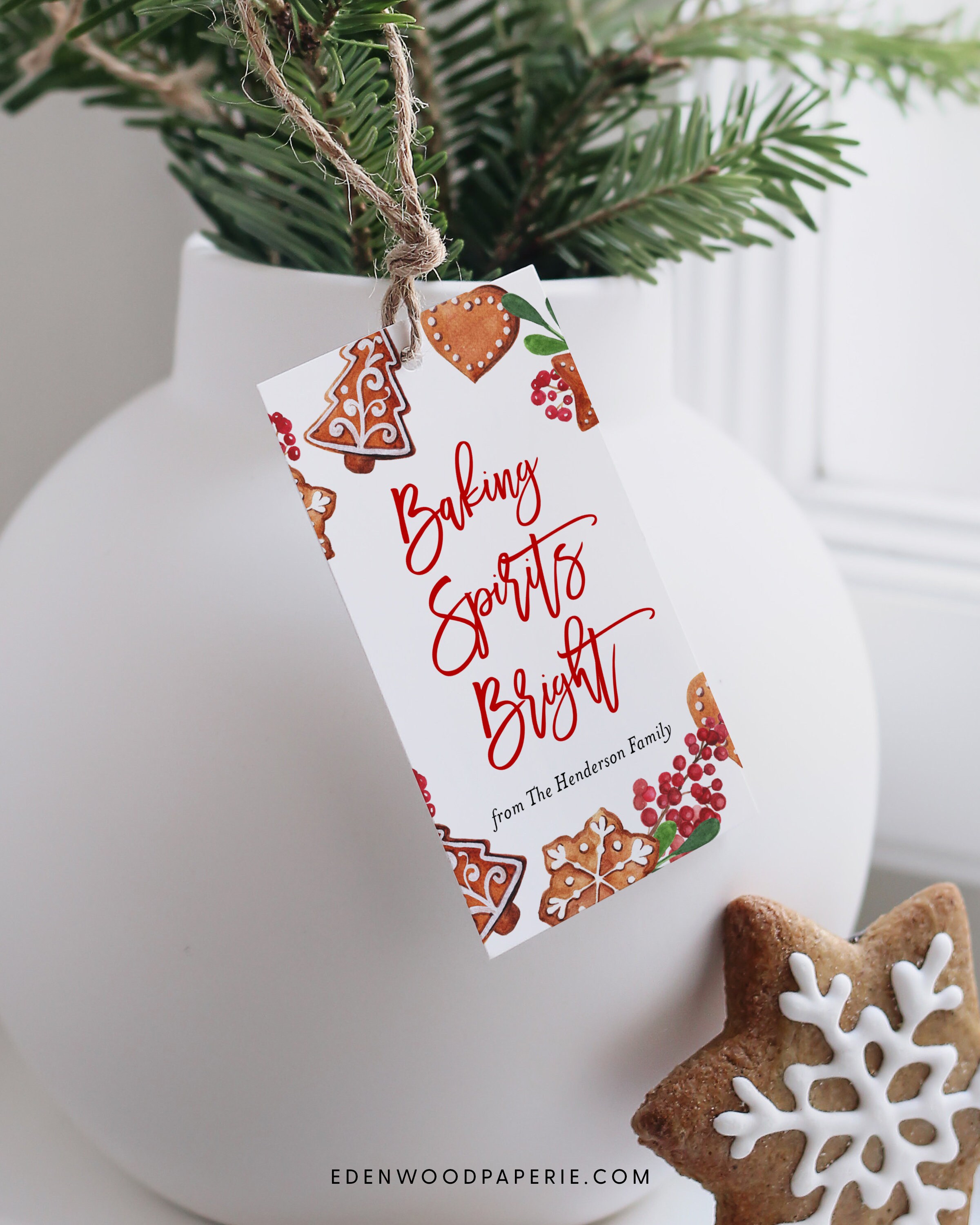 Christmas Cookie Gift Tag Printable, Baking Spirits Bright Holiday ...