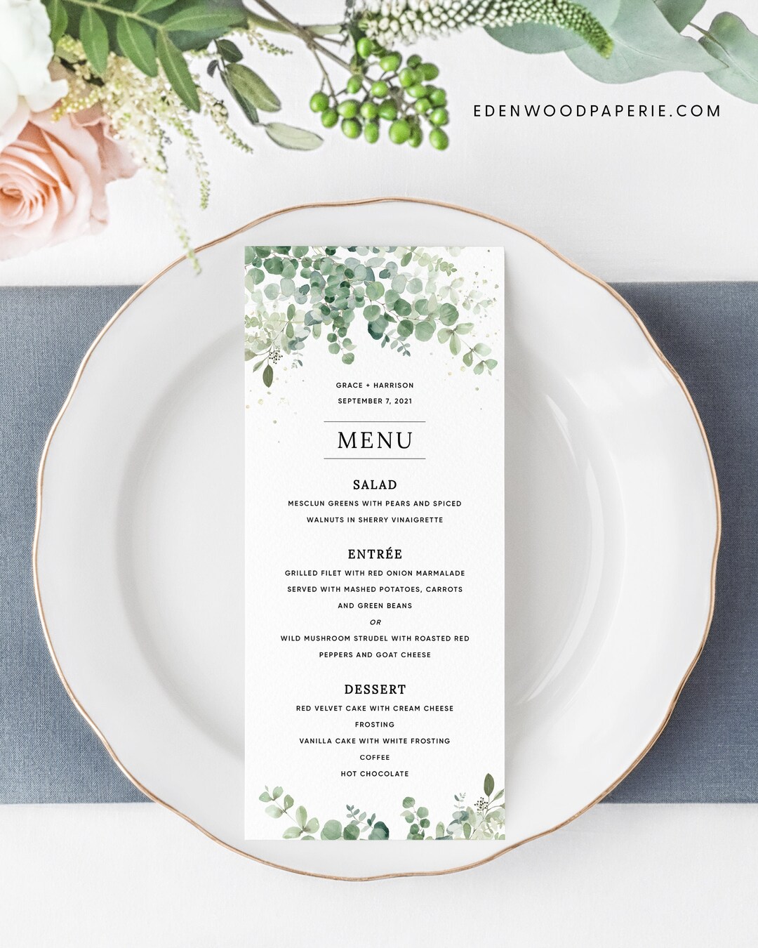 Eucalyptus Wedding Menu Template, Greenery Wedding Menu Cards ...
