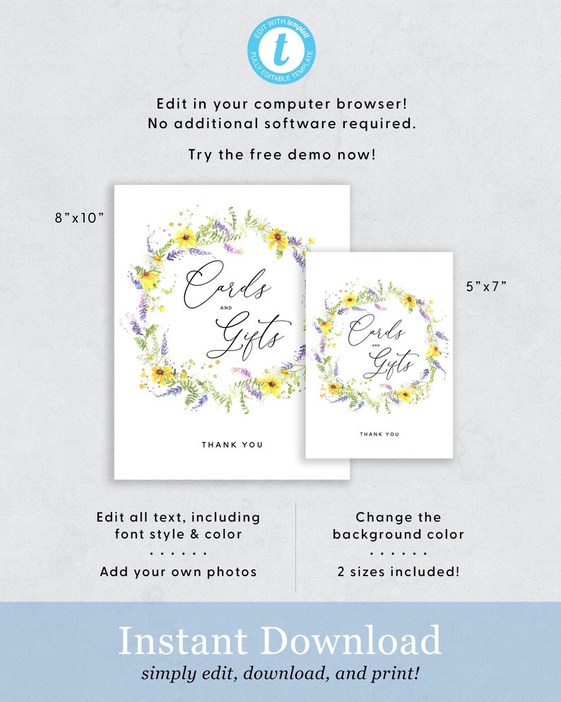 Wildflower Wedding Gifts Table Sign 5x7 & 8x10 | Etsy