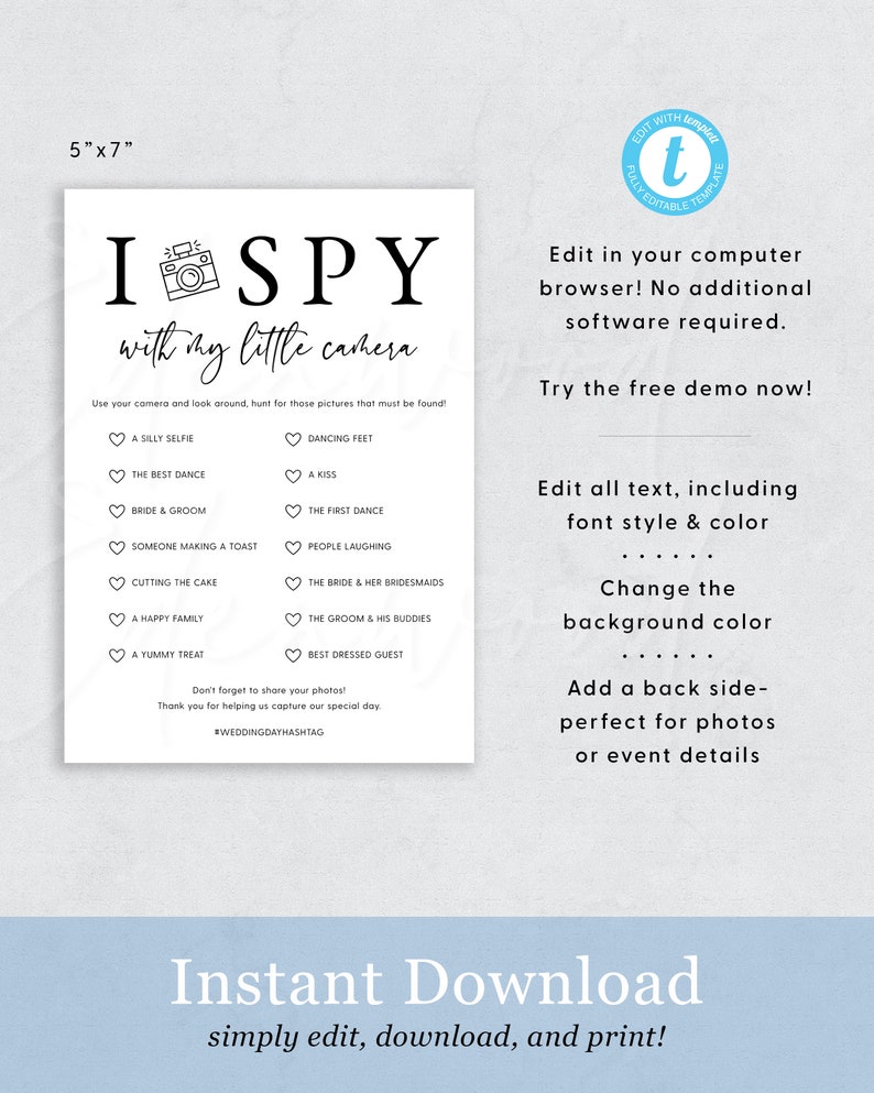 I Spy Wedding Game I Spy Wedding Table Game Printable I Spy - Etsy