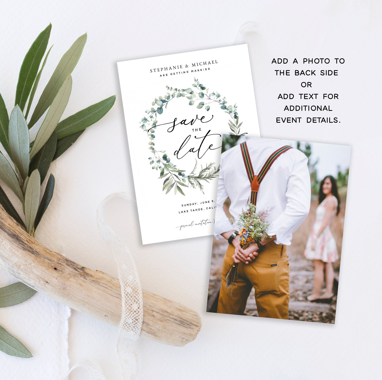 Boho Wedding Save the Date Template Download Greenery Wedding | Etsy