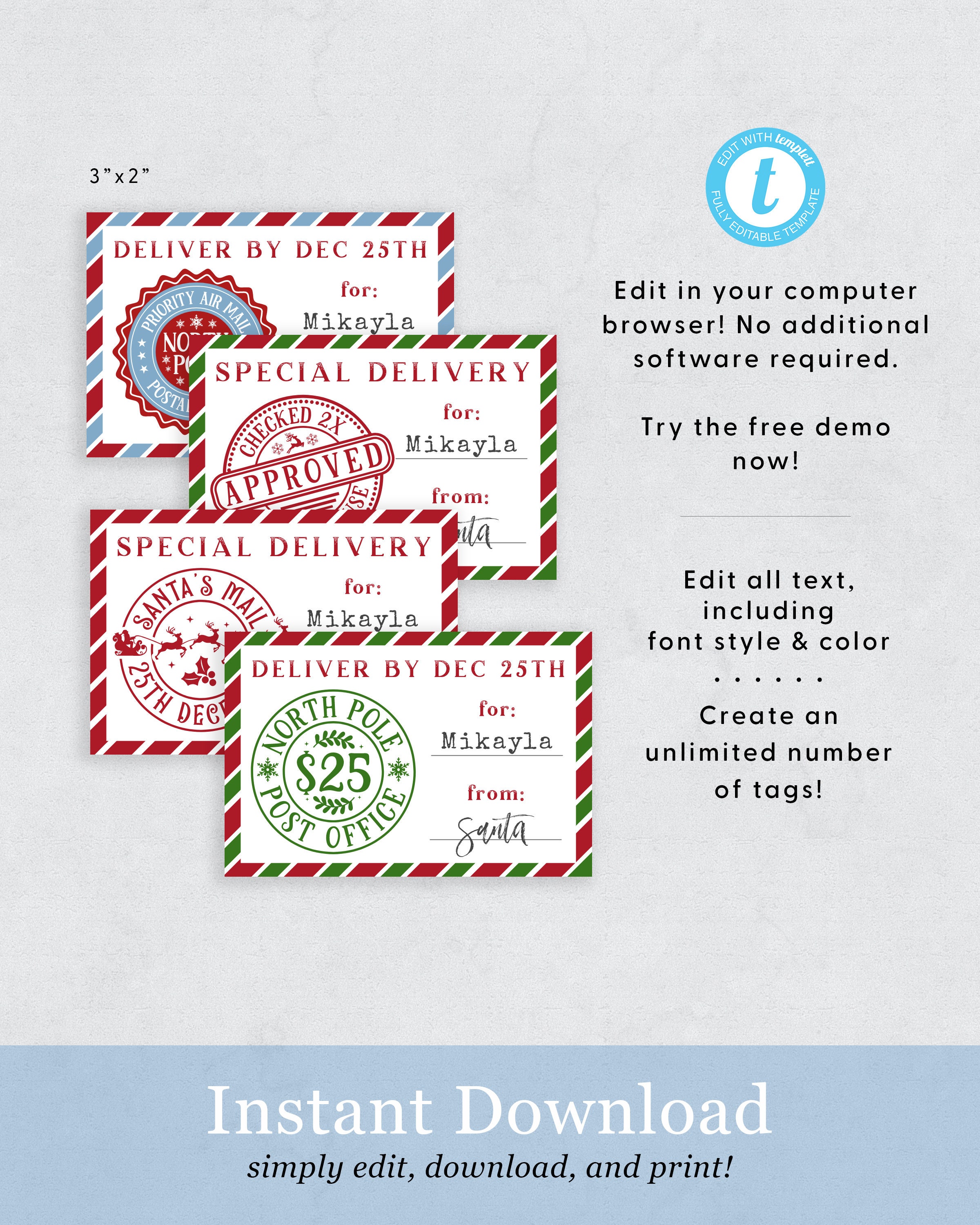 Special Delivery Santa Gift Tag Templates, Printable North Pole Express ...