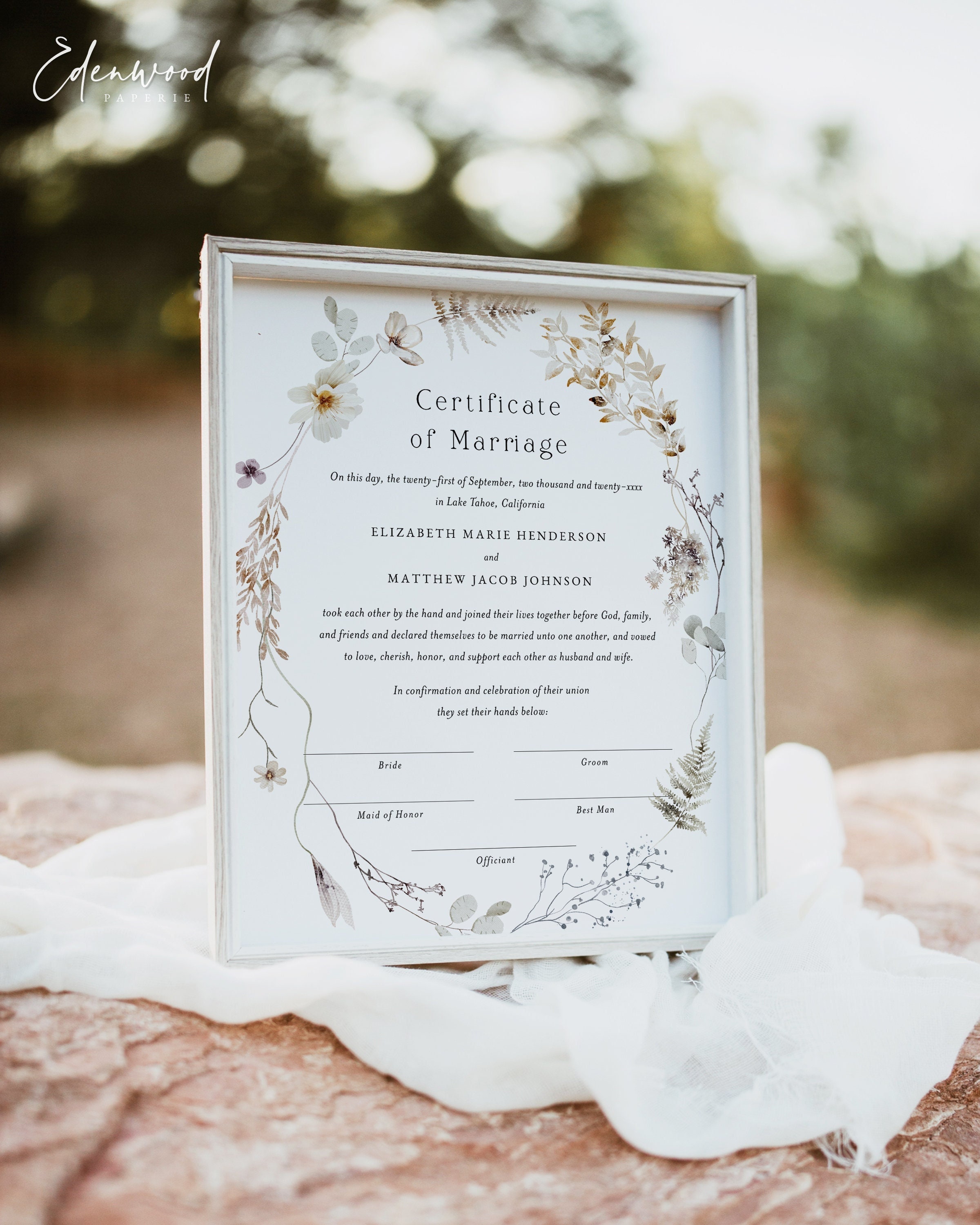 Elegant Wedding Marriage Certificate Keepsake, Decorative Marriage ...