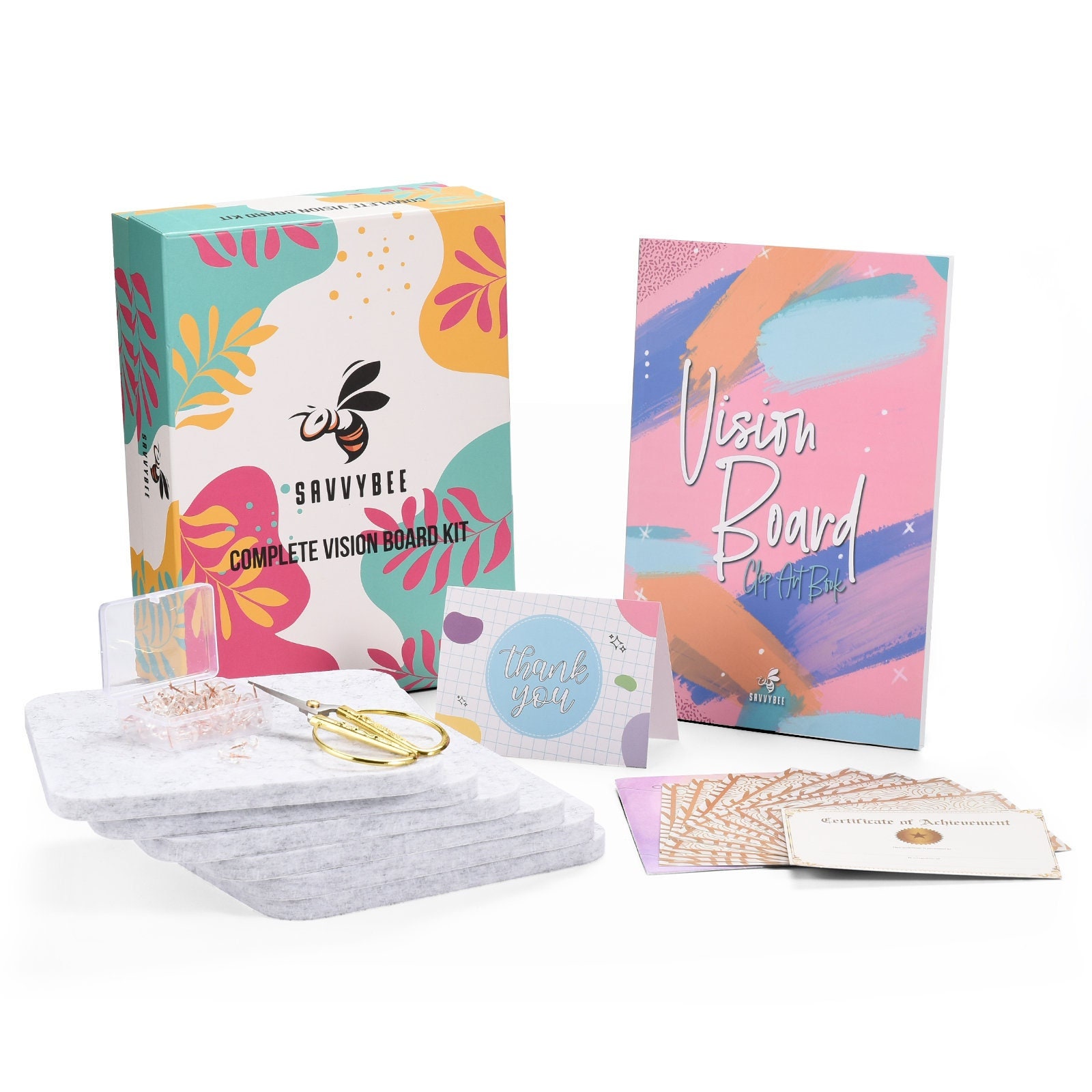 Savvy Bee Vision Board Kit - Set With Felt Board, User Guide & Clip Art Picture Book, Scissors ...