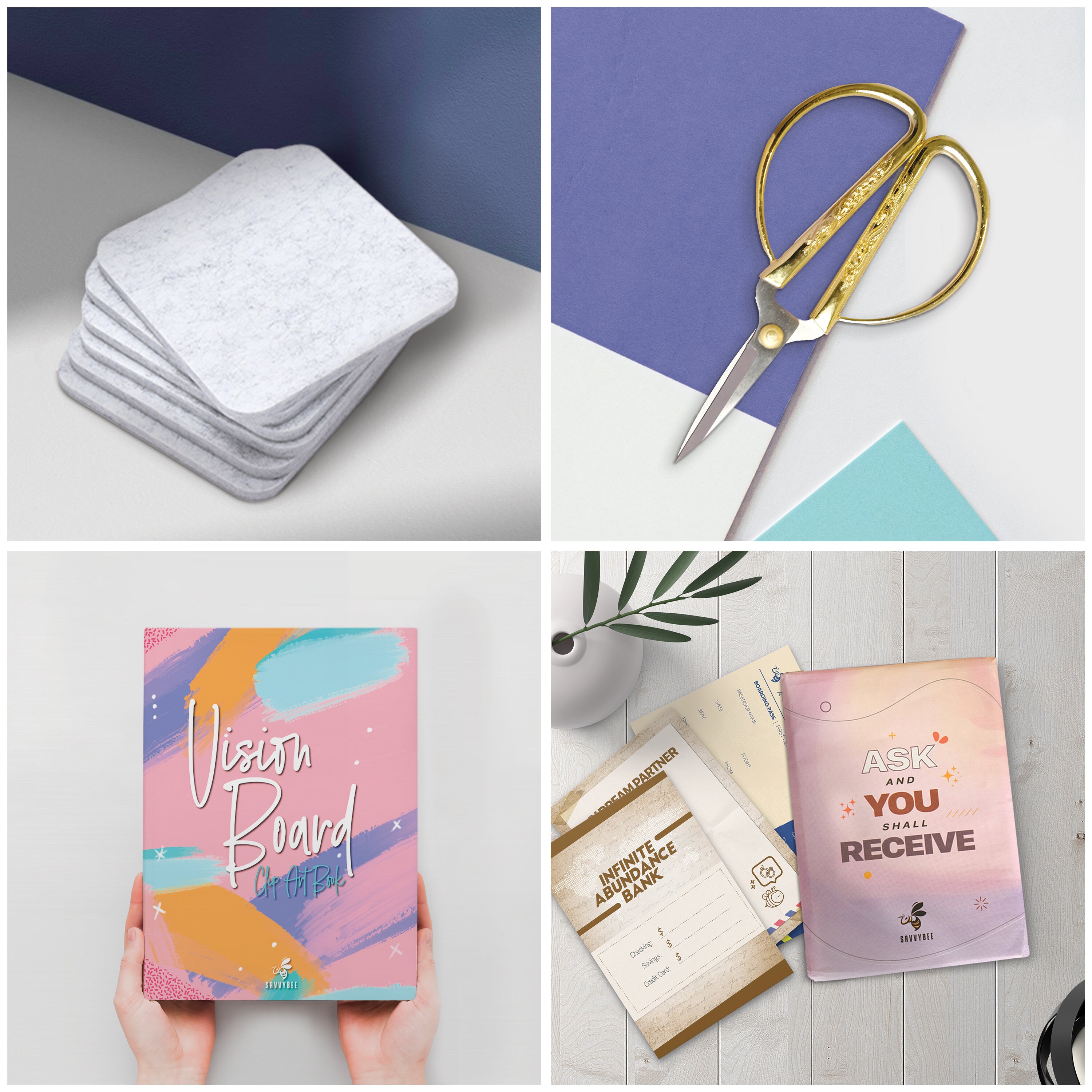 Savvy Bee Vision Board Kit - Set With Felt Board, User Guide & Clip Art Picture Book, Scissors ...