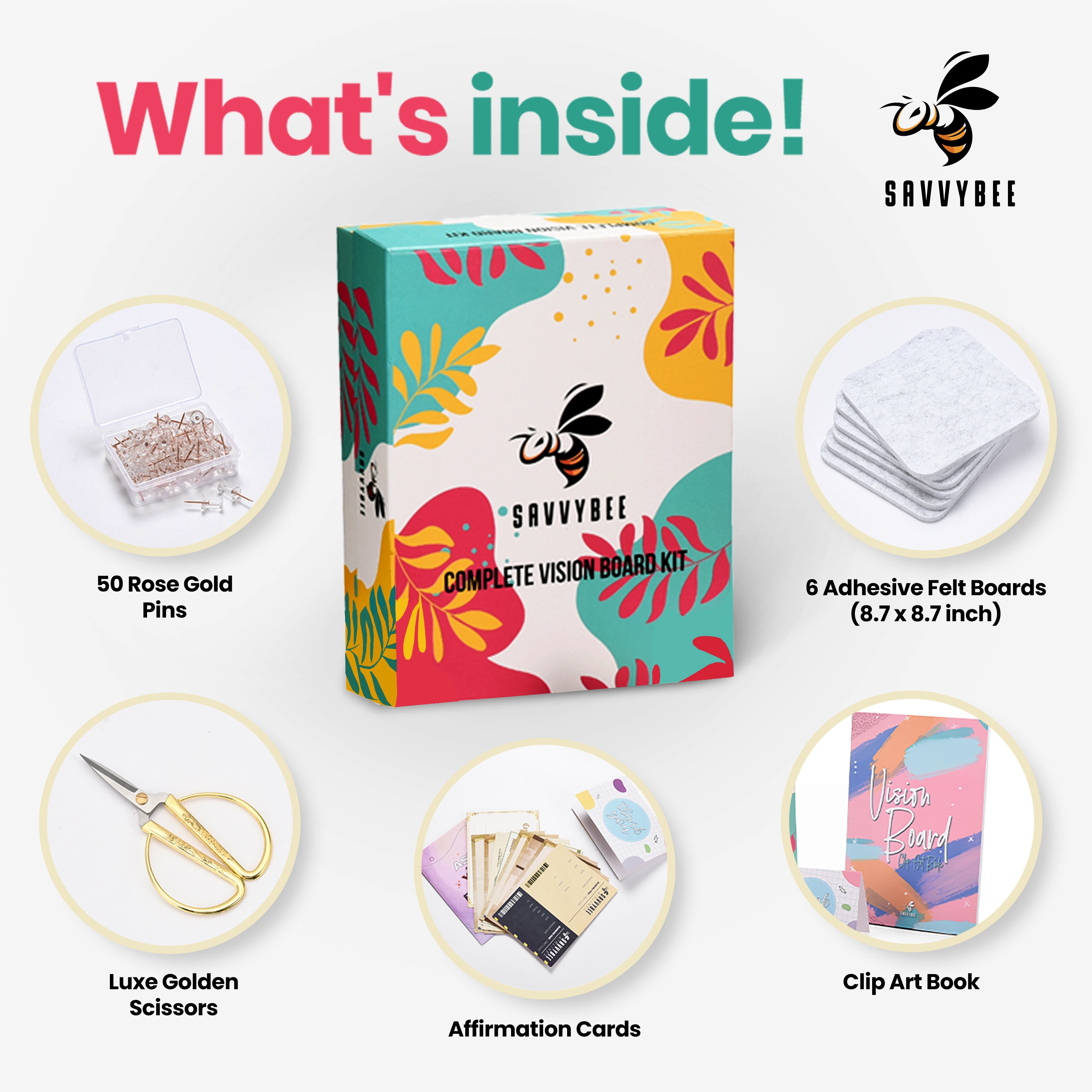 Savvy Bee Vision Board Kit - Set With Felt Board, User Guide & Clip Art Picture Book, Scissors ...