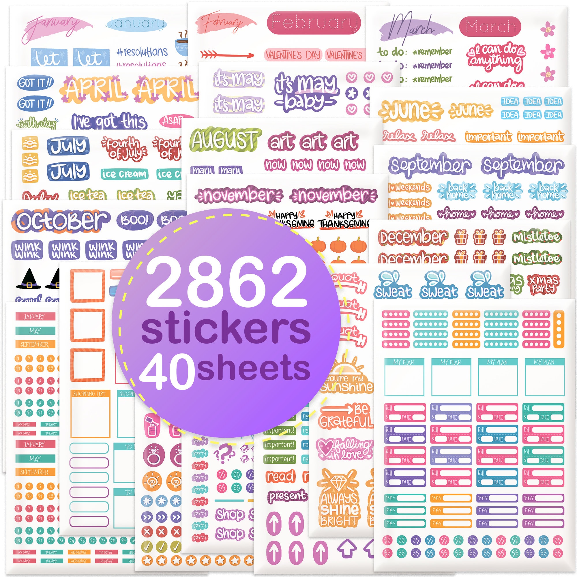 Value Pack 40 Sheets/2682 Planner Stickers for Adults | Any Activity ...