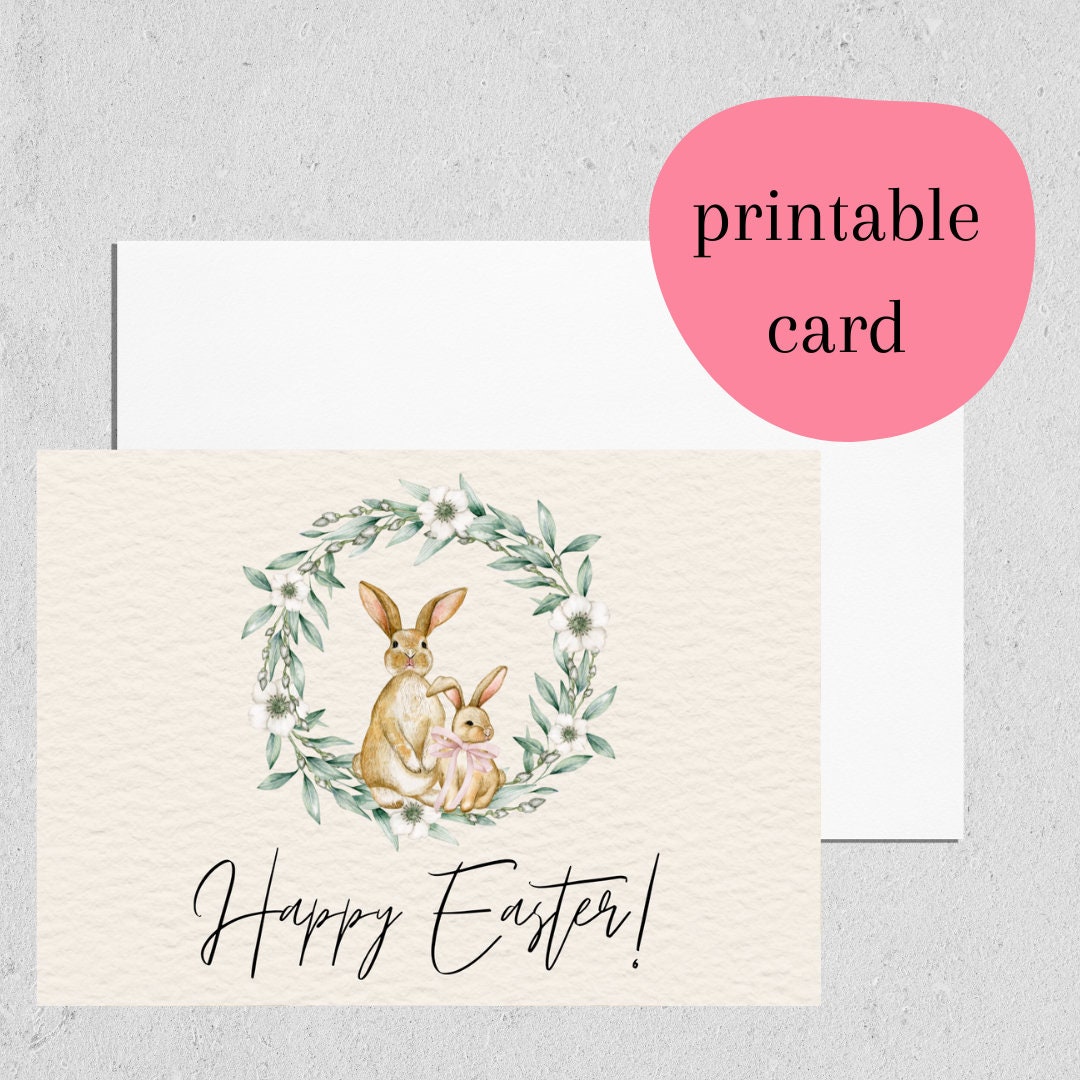 Happy Easter Printable Card/ Instant Download PDF/ Happy Easter Cute Bunny Card Template - Etsy