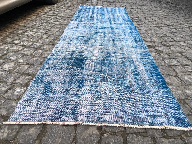 Blue Long Runner Rug, 8'1x2'5 Ft, Hallway Carpet Runner, Turkish Runner ...