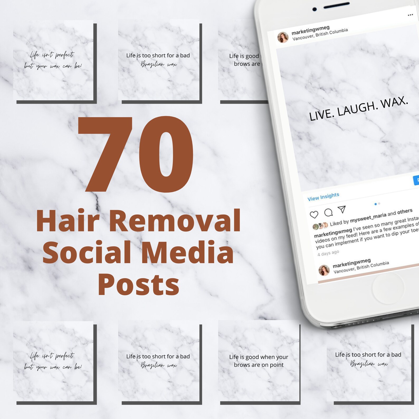 70 Black & White Marble Hair Removal Instagram Posts Vol 1 | Waxing ...