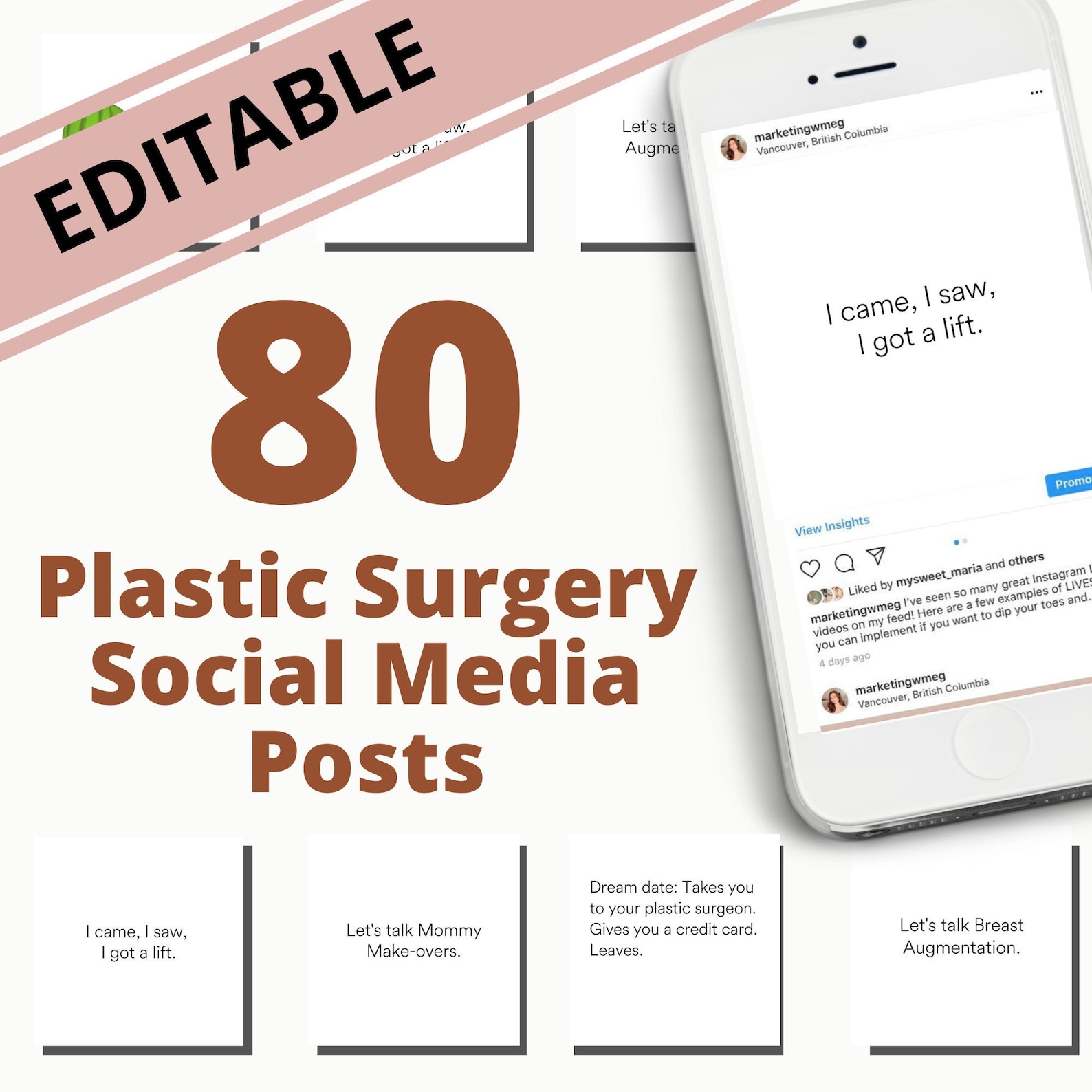 EDITABLE 80 Plastic Surgery Quotes Instagram Posts Vol 1 Plastic ...