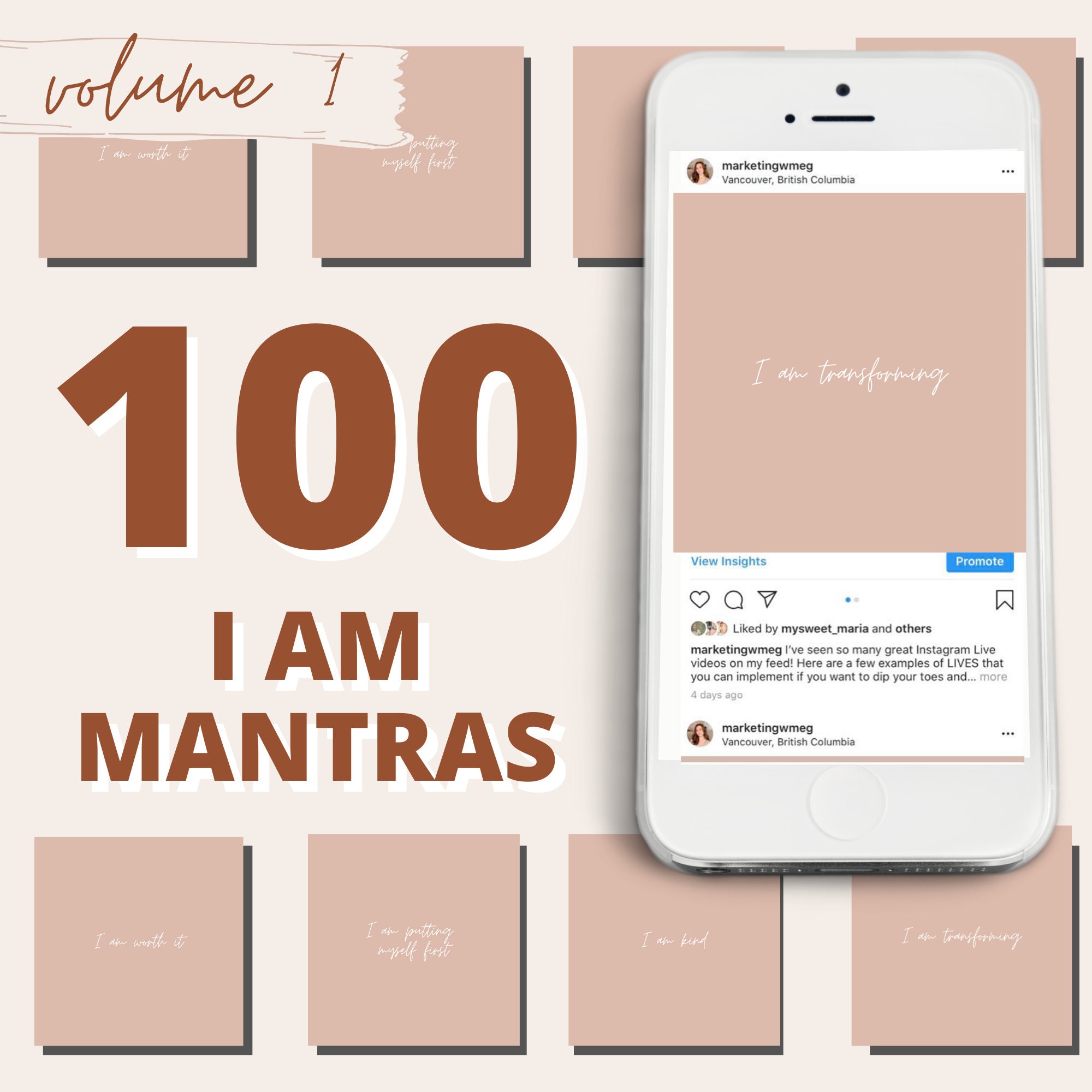 100 Pink & White I Am Mantras Affirmation Instagram Post Pack - Etsy