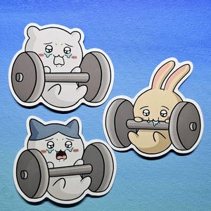 Chiikawa Dumbbell Struggle Vinyl Sticker (3") - Etsy