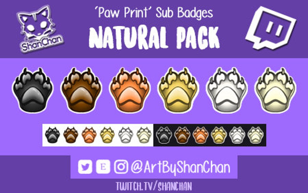 6 Twitch Streamer Fox Wolf Animal PAW PRINT Sub Badges NATURAL Pack ...