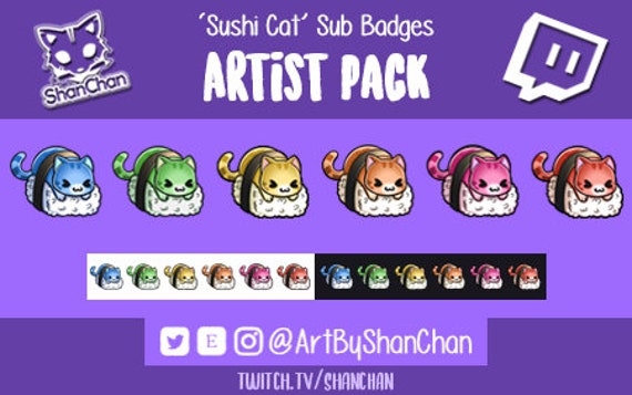 6 Twitch Streamer Premade SUSHI CAT Sub Badges ARTIST Rainbow - Etsy