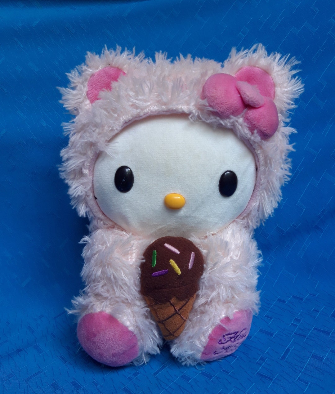 Hello Kitty Pink Bear Hold Ice Cream Plush Stuffed Doll Soft Etsy