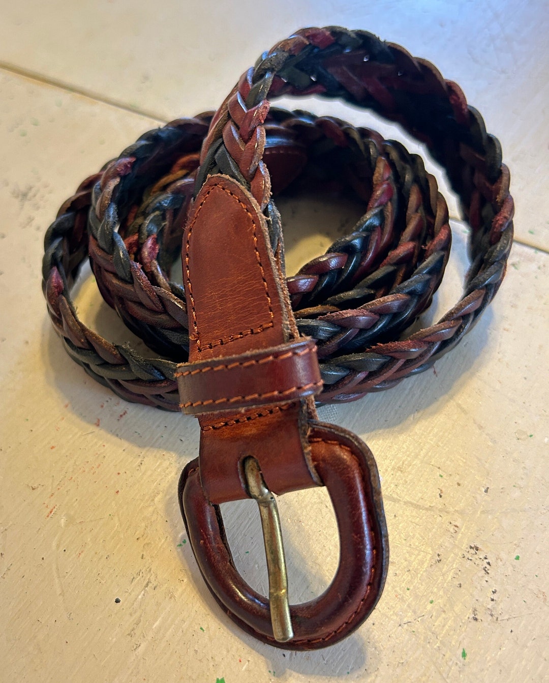 Two Tone Braided Leather Belt - Etsy
