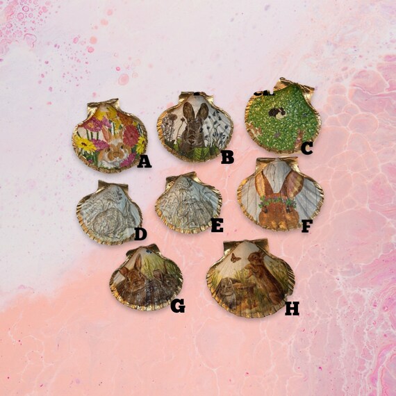 Decoupaged Scallop Shell Bunny Rabbits Decor/ring Dish/trinket | Etsy