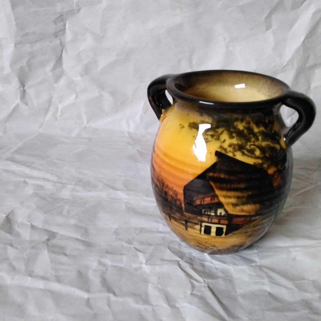 Small Ceramic Urn/vase FMF Schramberg Majolica Hand Painted Black ...