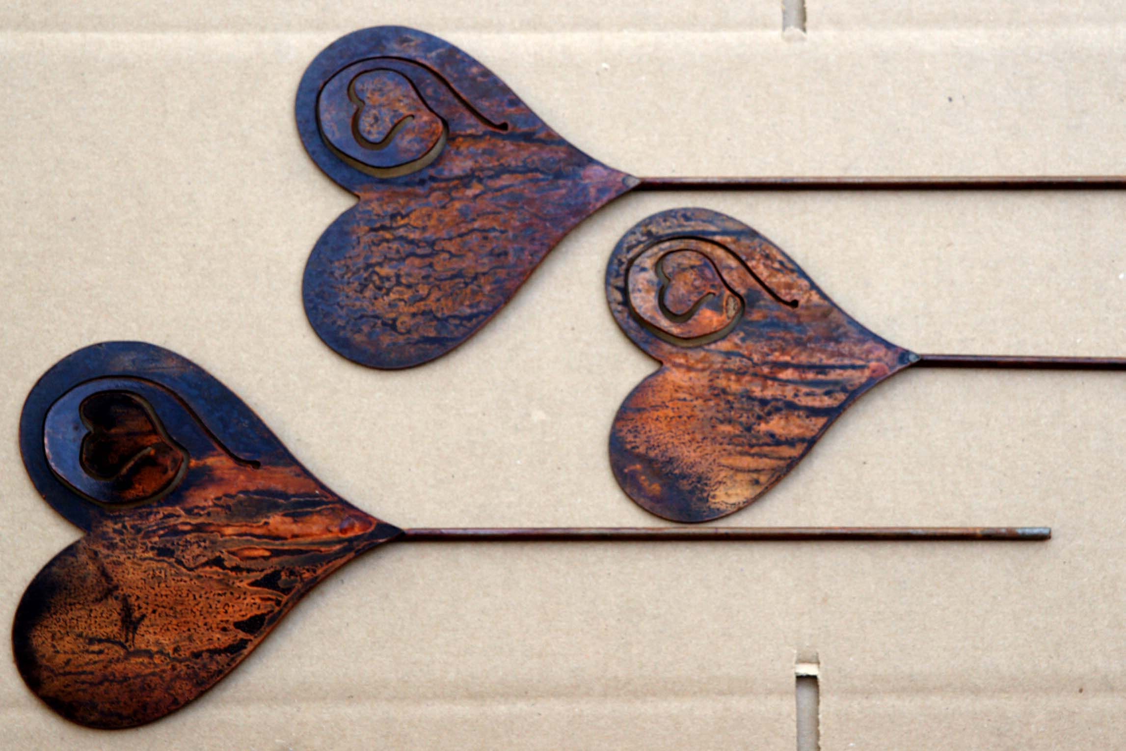 Rusted Metal Heart Garden Stakes - Set of Three - Etsy
