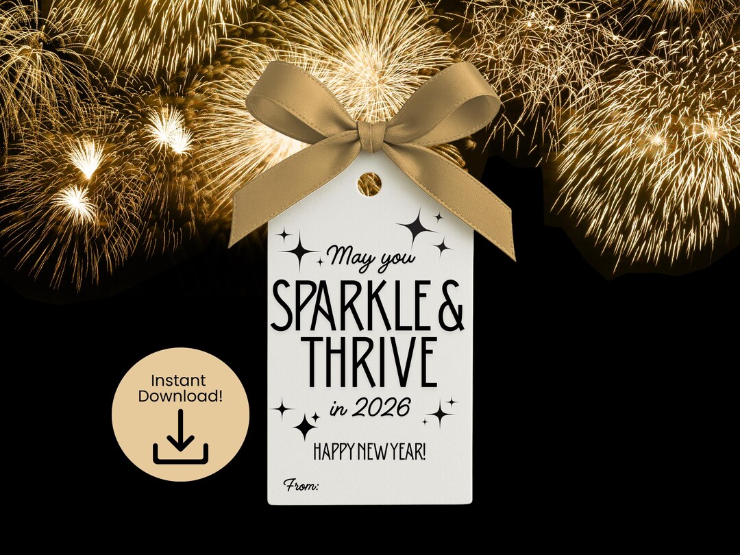 New Year Gift Tag Printable | Sparkle and Thrive, Black and White (PDF ...