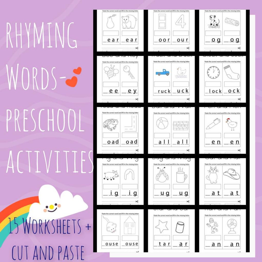 Rhyming Words- Preschool Activity Worksheets - Etsy