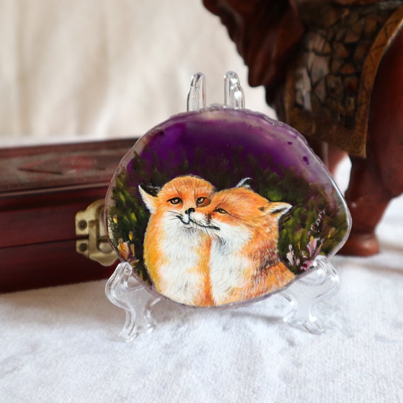 Painting Fox Agate Art Painting Fox Decoration | Etsy