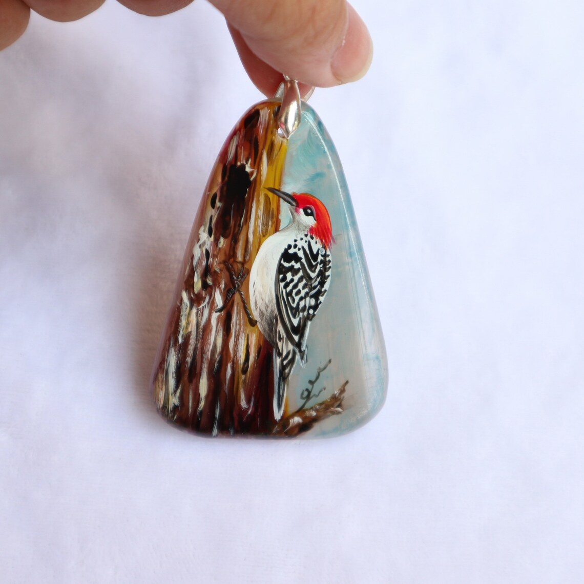 Hand Drawn Design Agate Woodpecker Parrot Pendant Unique Bird Gemstone ...