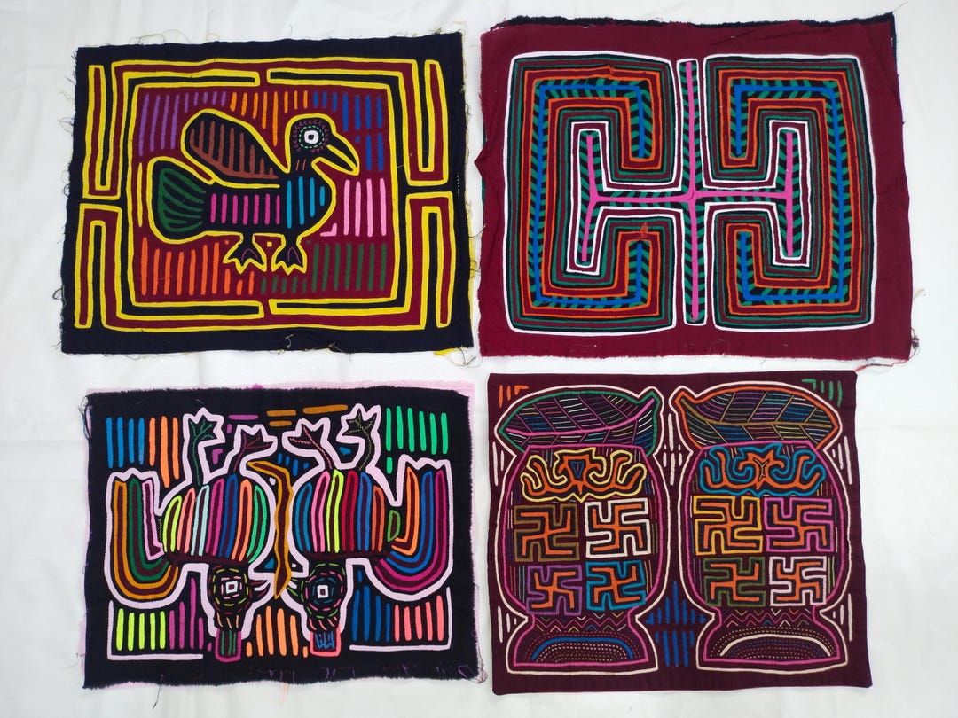 Vintage Kuna Mola Applique Set: Panama Needlework Embroidery, Home ...