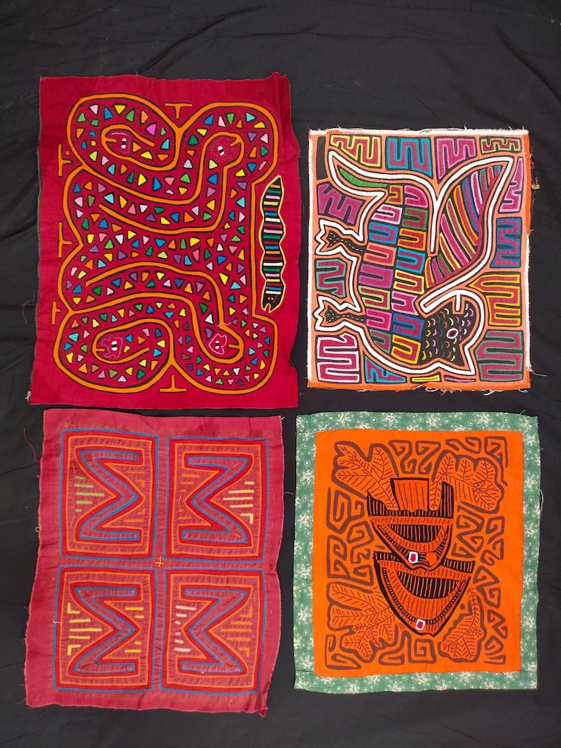 Vintage Panama Kuna Molas 4 Piece Lot Needlework Applique Embroidery ...