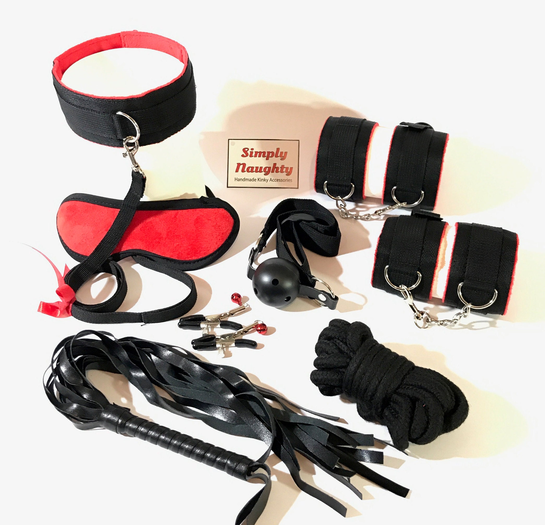 Black/red FULL BDSM Set Collar Handcuffs Anklecuffs - Etsy