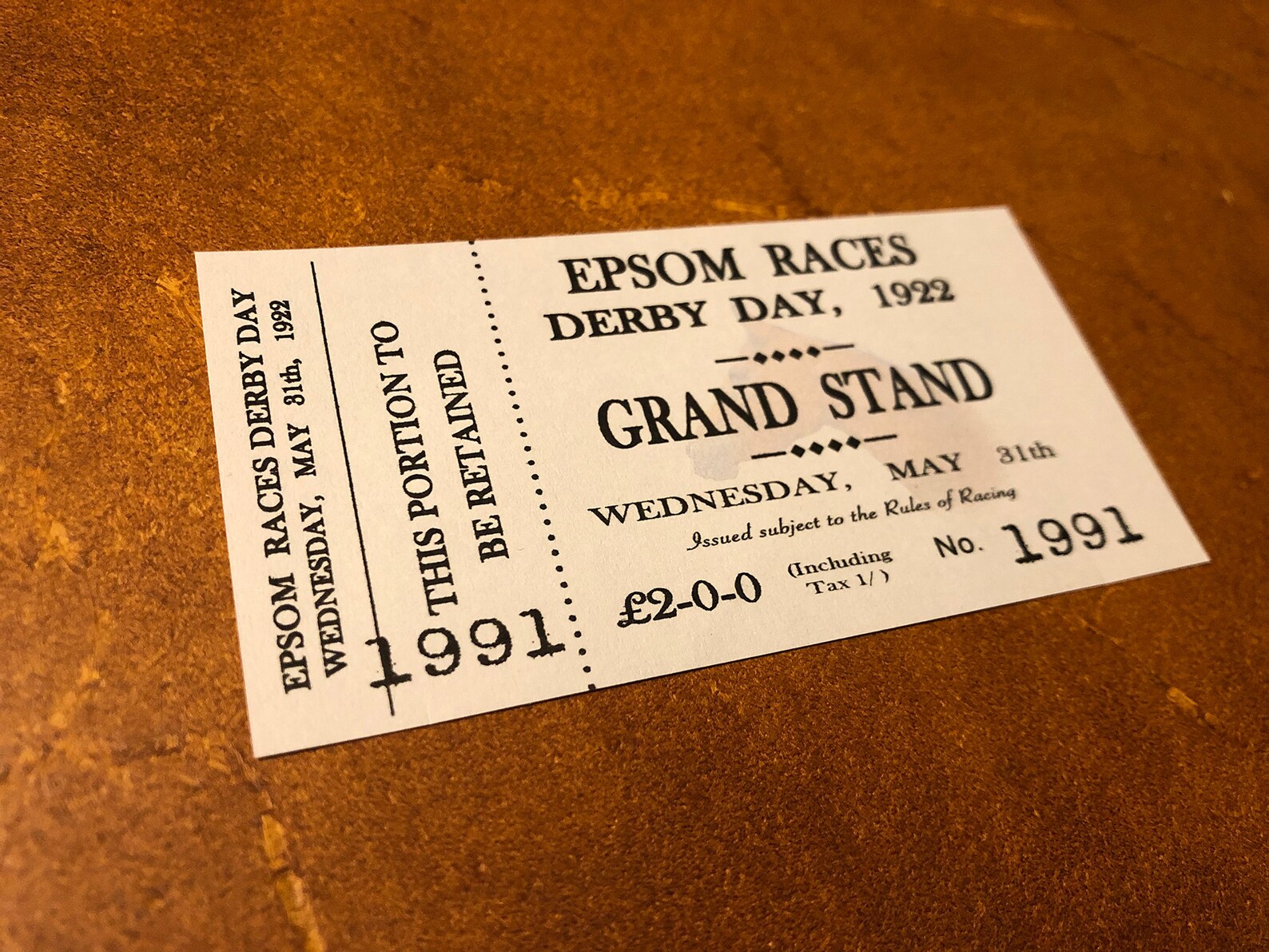 Peaky Blinders Horse Racing Ticket Prop Replica Epsom Races Derby Day ...