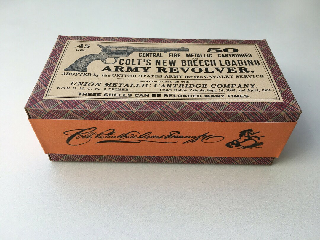 DECO Colt's New Breech Loading Army Revolver .45 Cal Ammo Box Antique ...