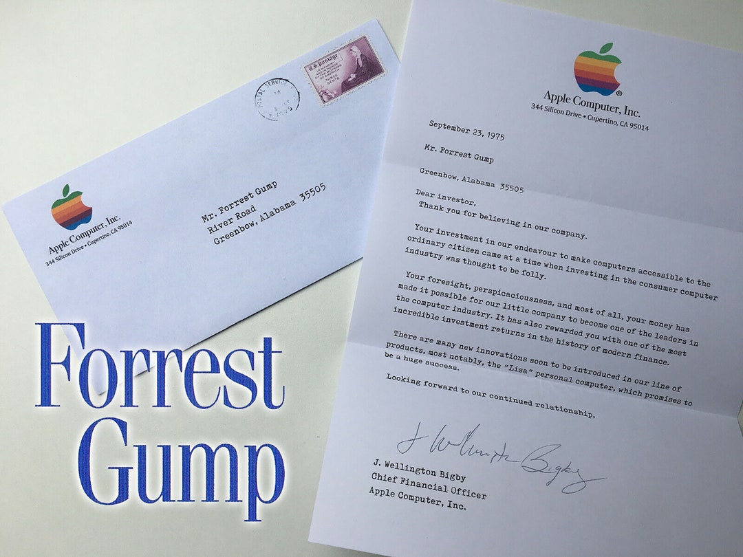 Forrest Gump Apple Company LETTER & ENVELOPPE 1975 Cupertino CA Movie ...