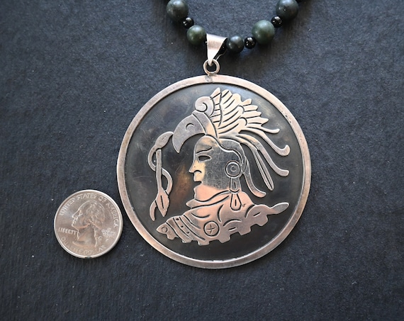 LARGE vintage Mexico Sterling Silver Aztec Pendant or… - Gem