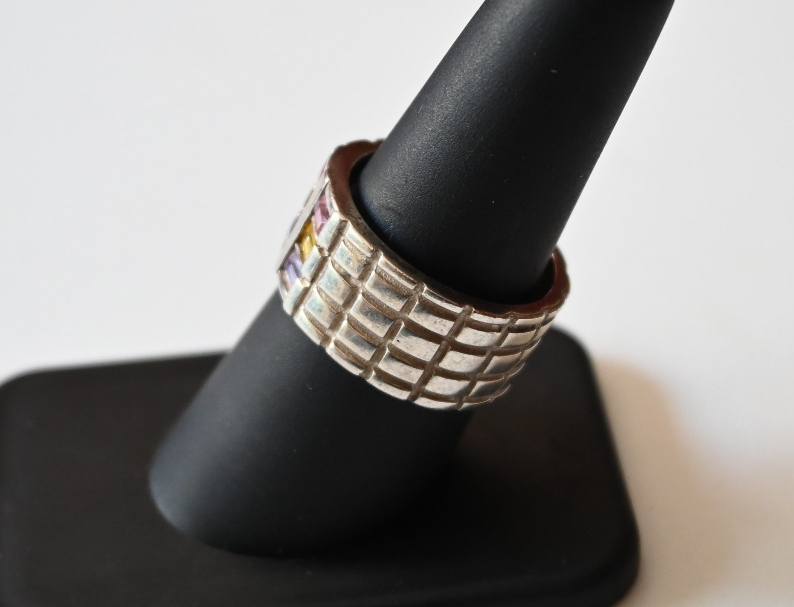 Vintage Monet sterling silver Ring with pastel stone size 8 | Etsy