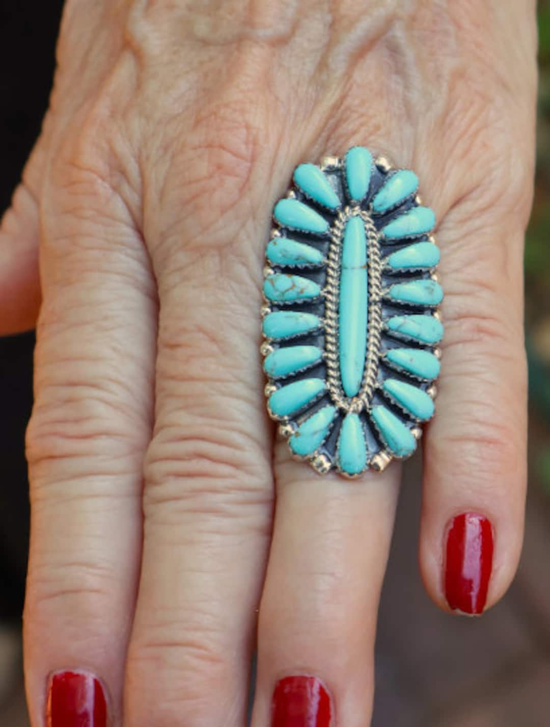 New LONG 1 13/16 Inches Authentic Navajo Signed-d. BENALLY Size 6 Ring ...