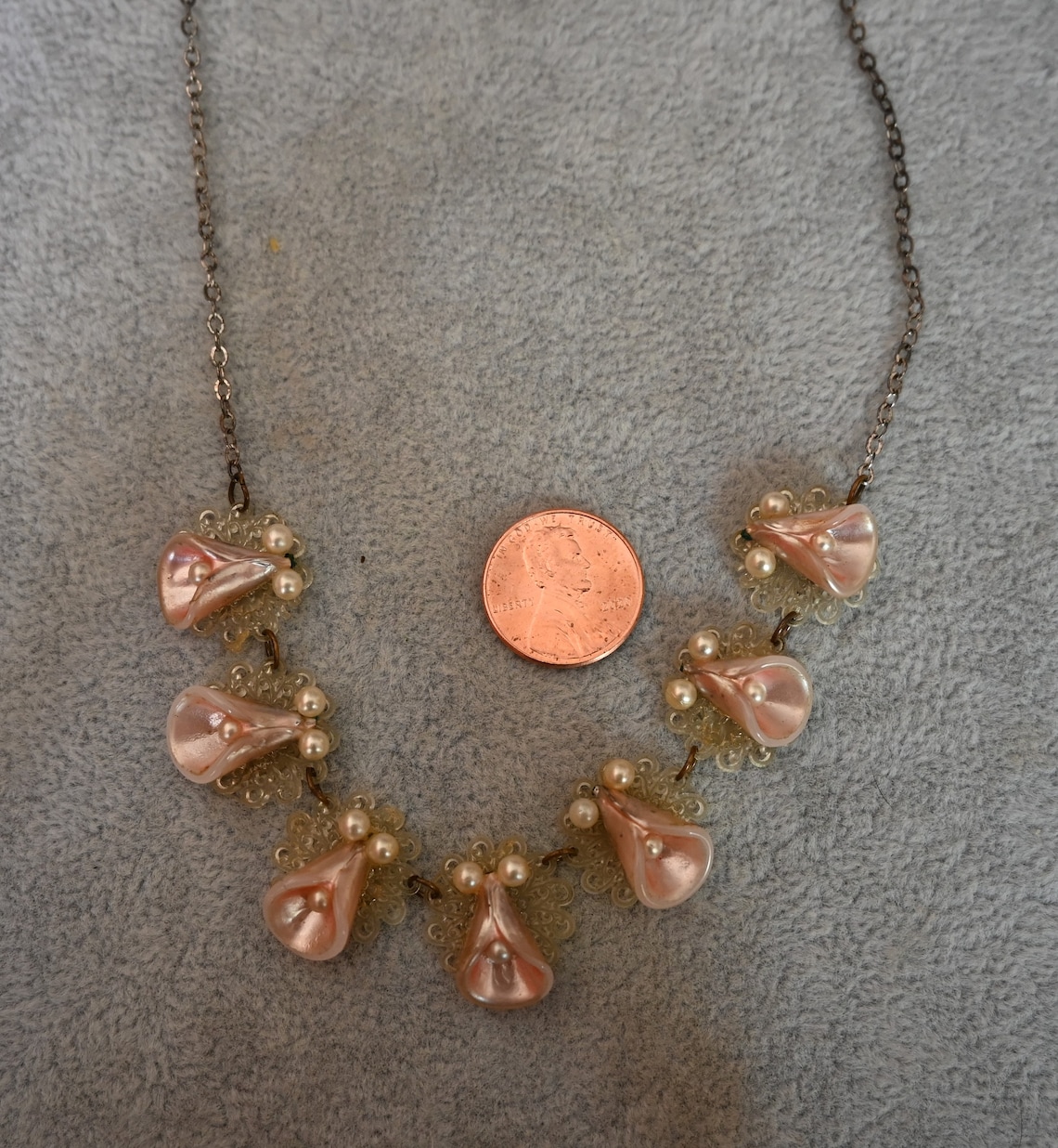 Vintage Sterling Silver & Pink Tulip Necklace 18 Inches -wedding or ...