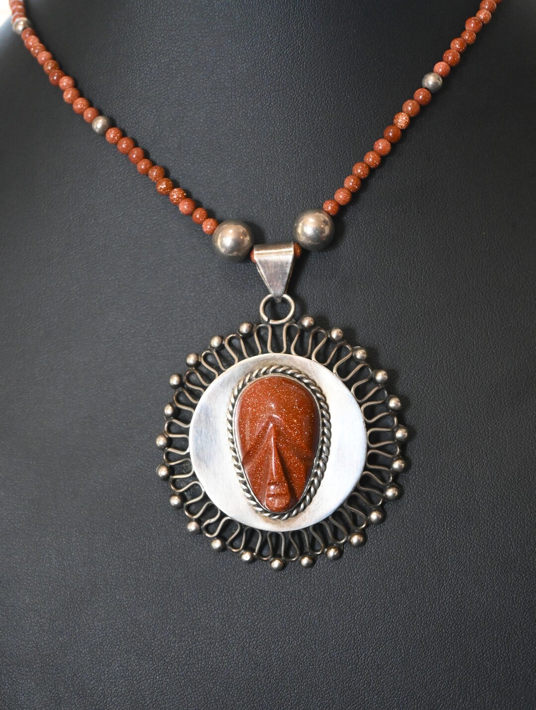 LARGE Vintage Mexico Sterling Silver Mayan Head Pendant on 20 Inch ...