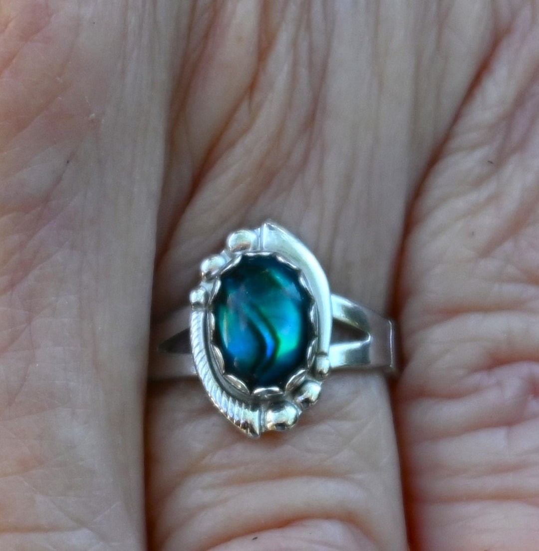 Elegant Navajo Translucent Paua Shell & Sterling Silver Size 5 1/2 Ring ...