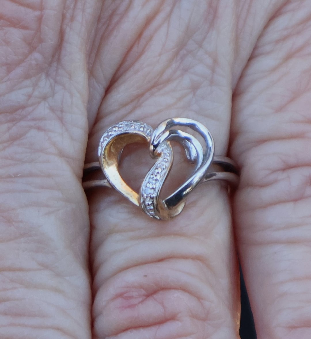 Sterling Silver 2 Tone With Cubic Zirconia Heart Ring Size 6-pretty ...