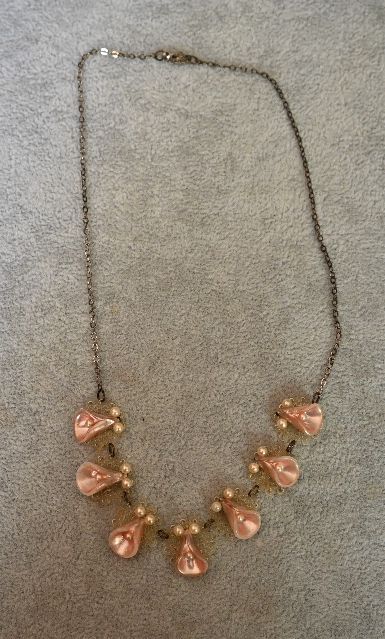 Vintage Sterling Silver & Pink Tulip Necklace 18 Inches -wedding or ...