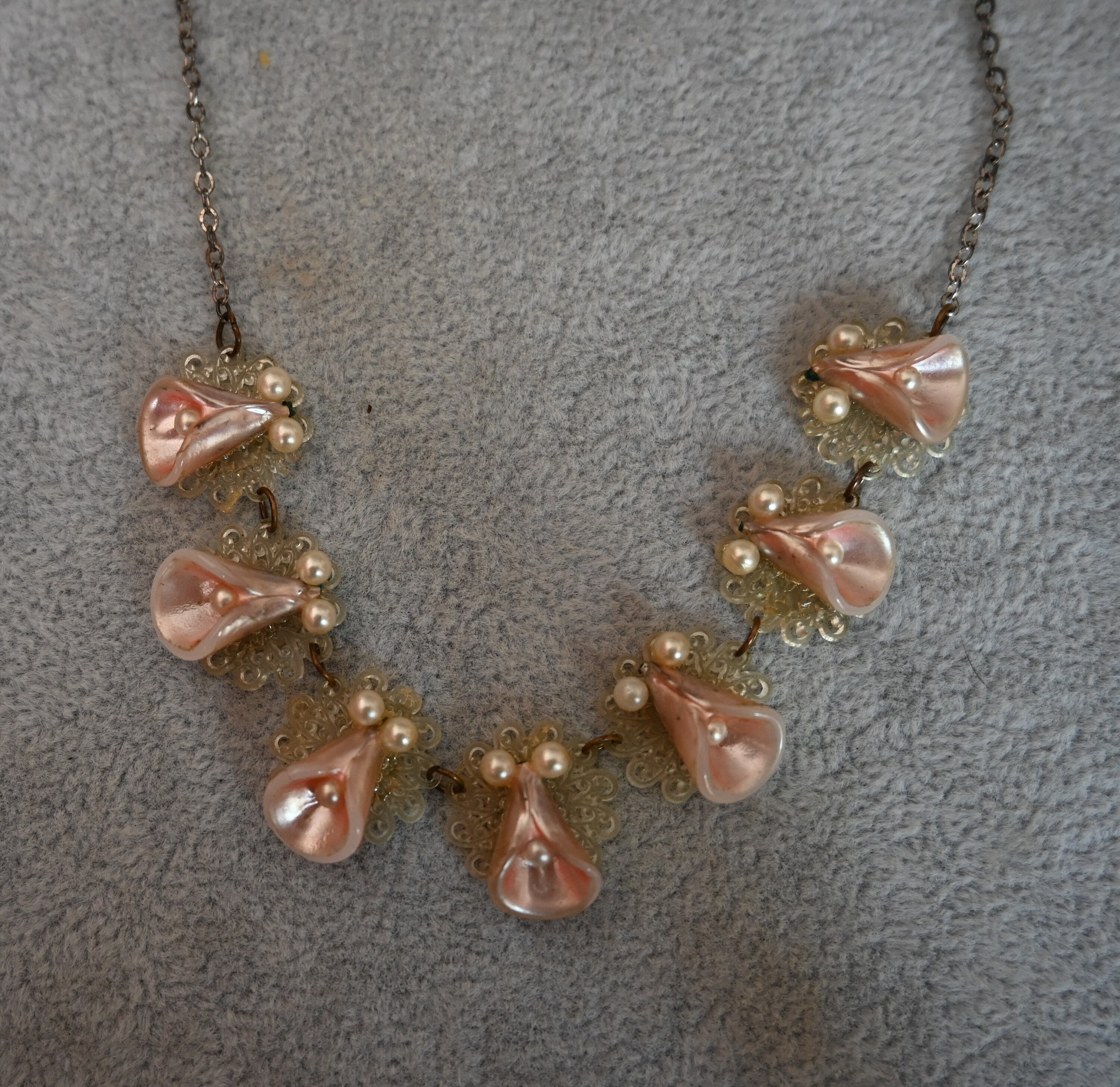 Vintage Sterling Silver & Pink Tulip Necklace 18 Inches -wedding or ...