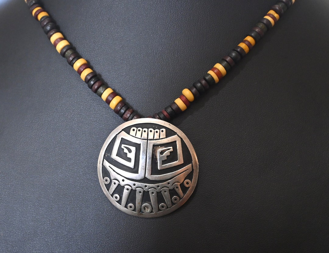 LARGE Vintage 1960's Mexico Sterling Silver Mayan Pendant or Broach on ...