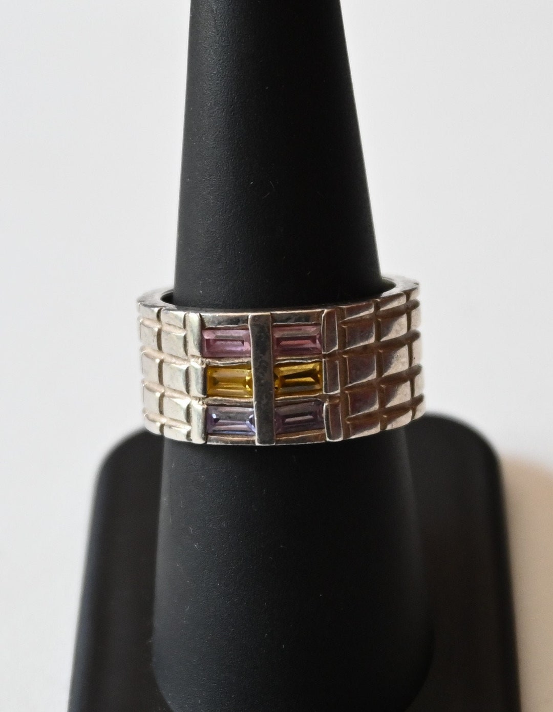 Vintage Monet Sterling Silver Ring With Pastel Stone Size 8 Thick Ring ...