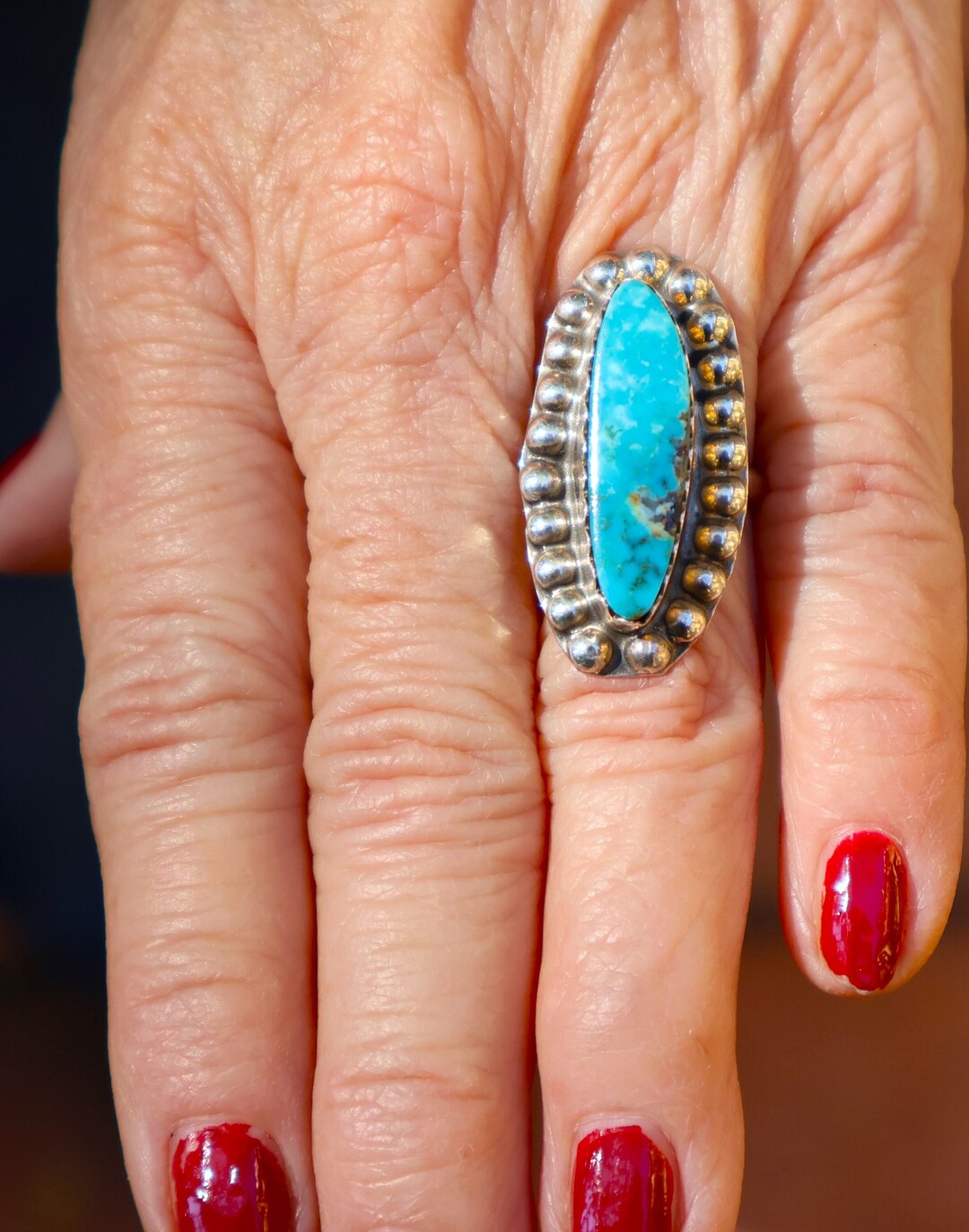 Long 1 1/4 Inch Navajo Sterling Silver & Fox Mine Turquoise - Etsy