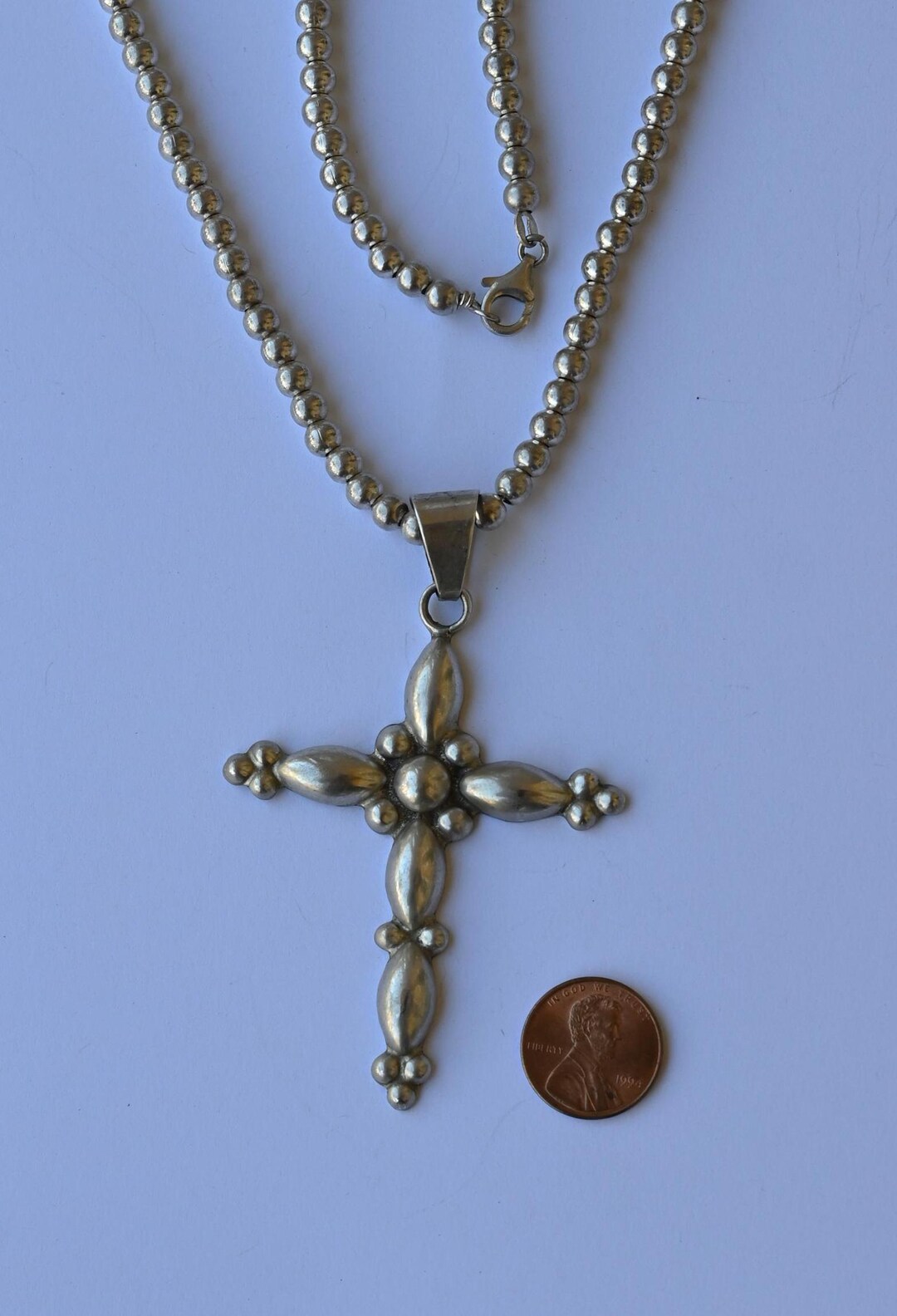 Large Taxco Sterling Silver Elegant Cross Pendant on 18 Inch Sterling ...