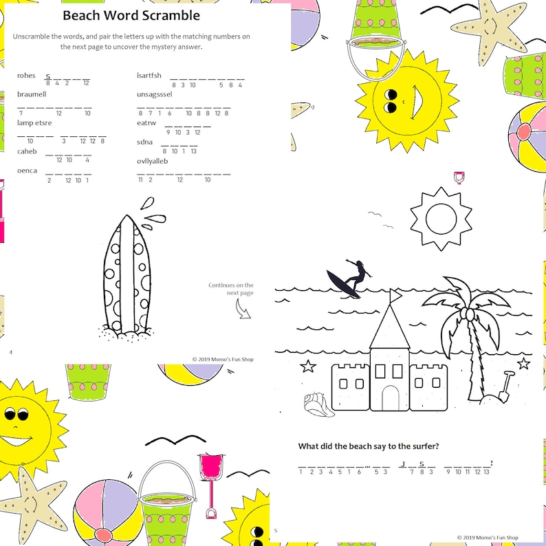 Beach Fun Word Scramble for Kids - Word Scramble, Party Favour ...