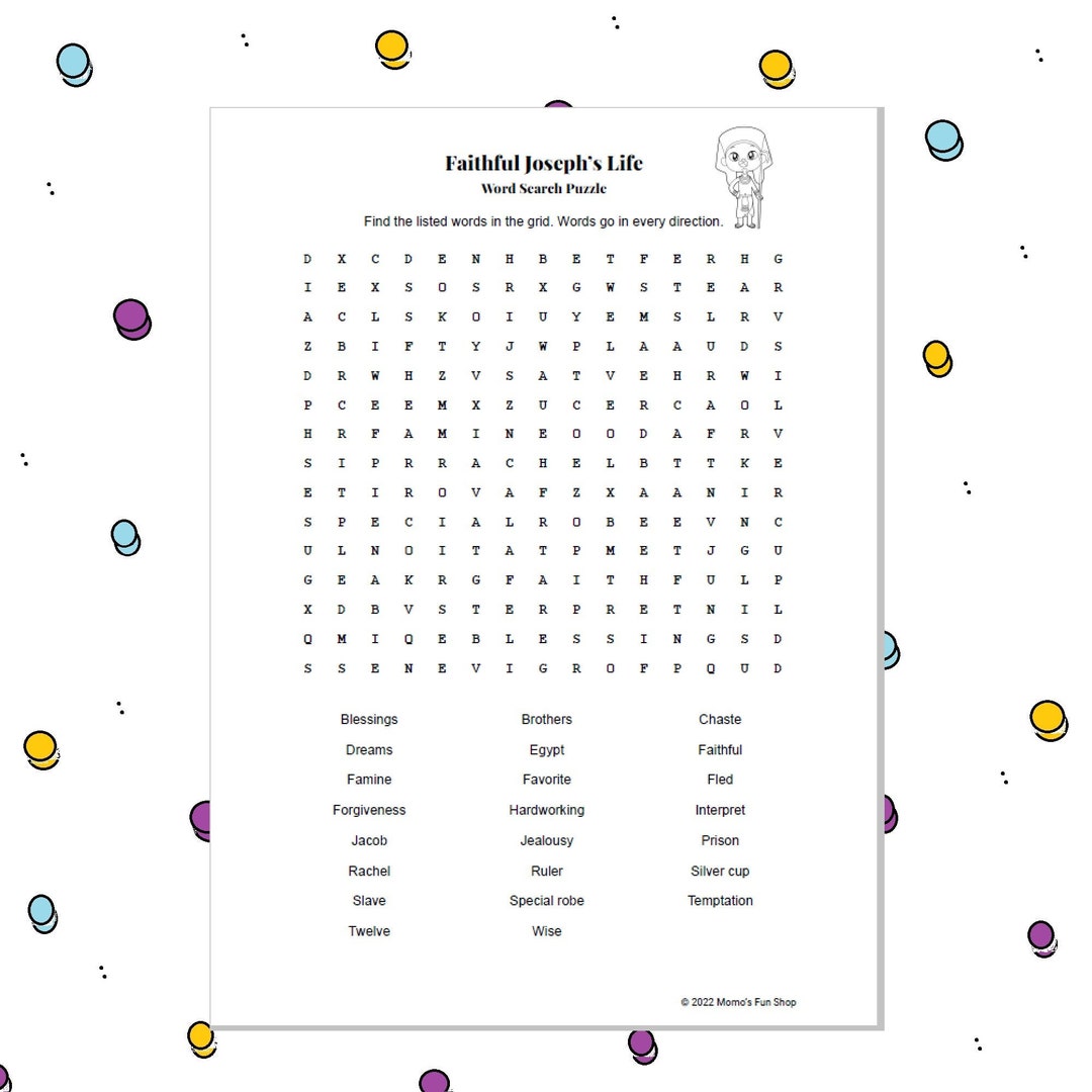 Joseph's Life Word Search Puzzle - JW Printables for Kids, Family ...