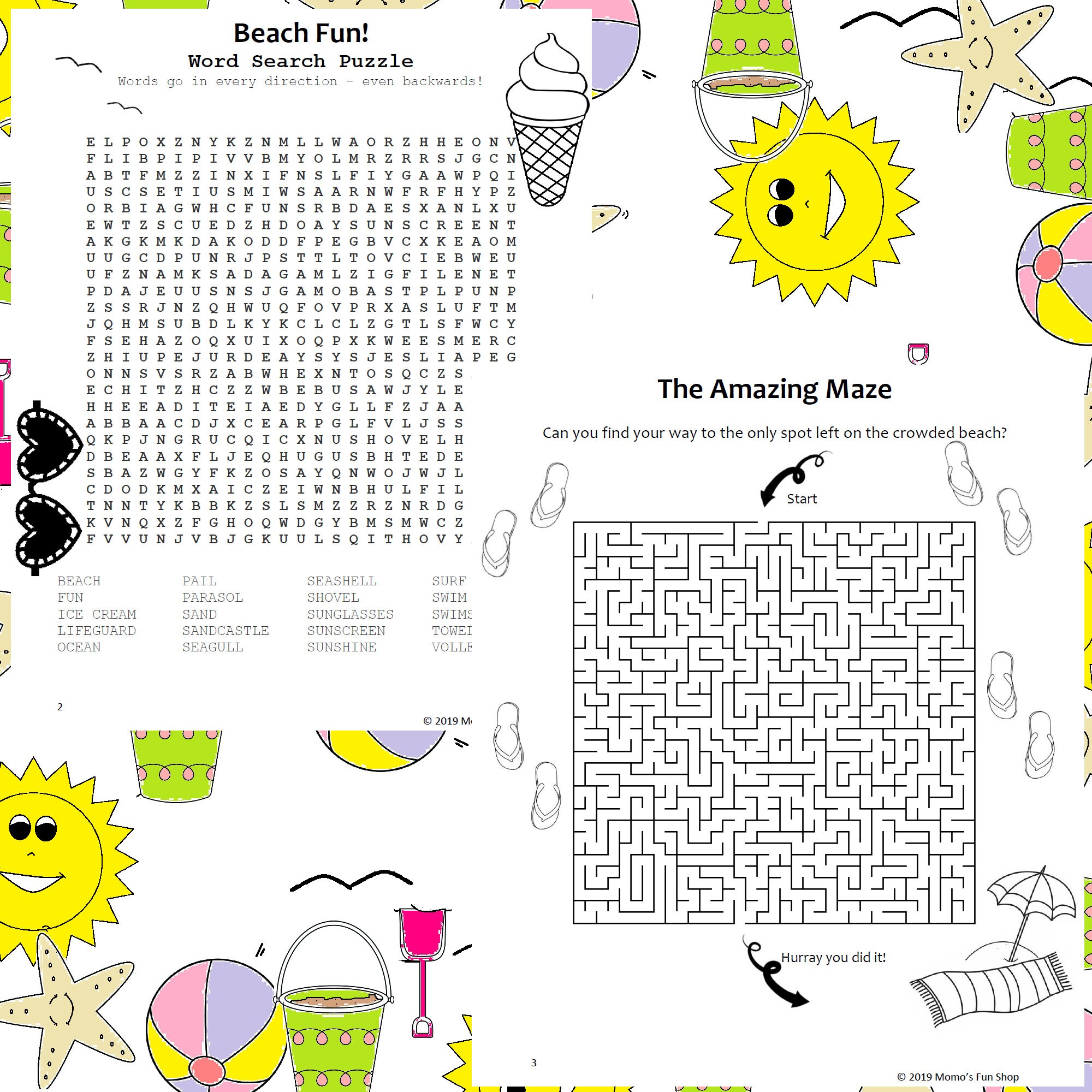 Beach Fun Activity Booklet for Kids Aged 6-12 - Word Search Puzzle ...